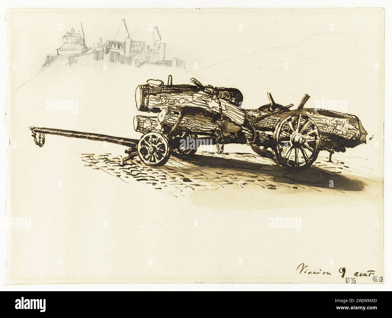 Victor Hugo (1802-1885). "Charrette wearing tree trunks". Graphite mine ...