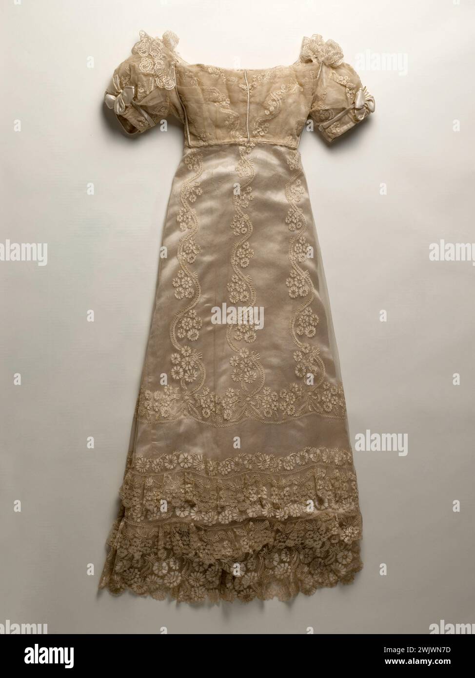 Wedding dress. Cream silk blonde (lace), white silk tulle, cream silk ...