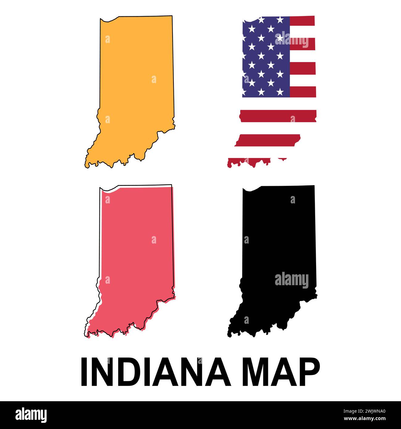 Set of Indiana map, united states of america. Flat concept icon vector ...