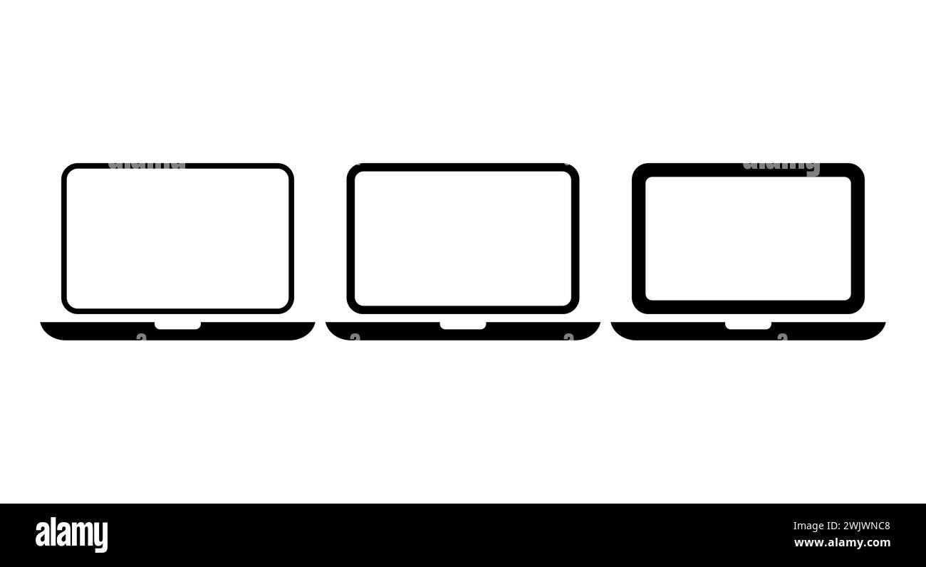 Set of laptop flat web icon, notebook computer technology symbol , blank display vector ...