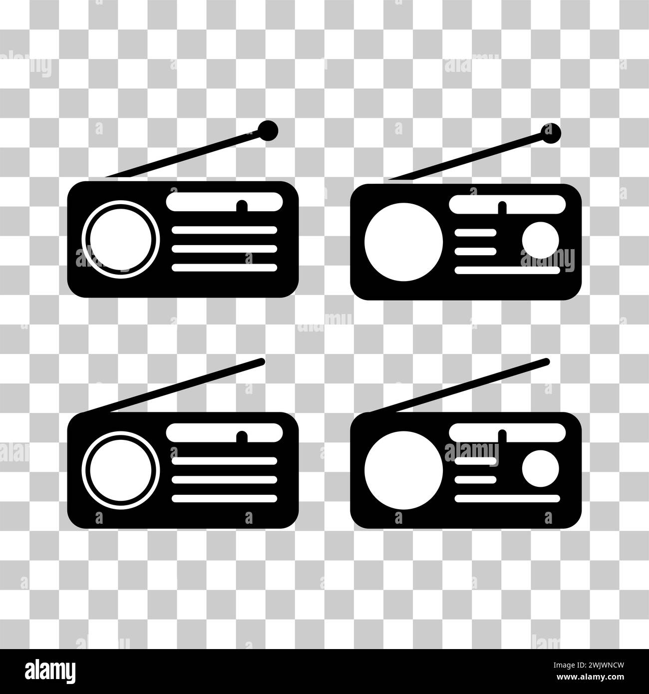 Set of Retro radio station icon, flat isolated music sound media button ...