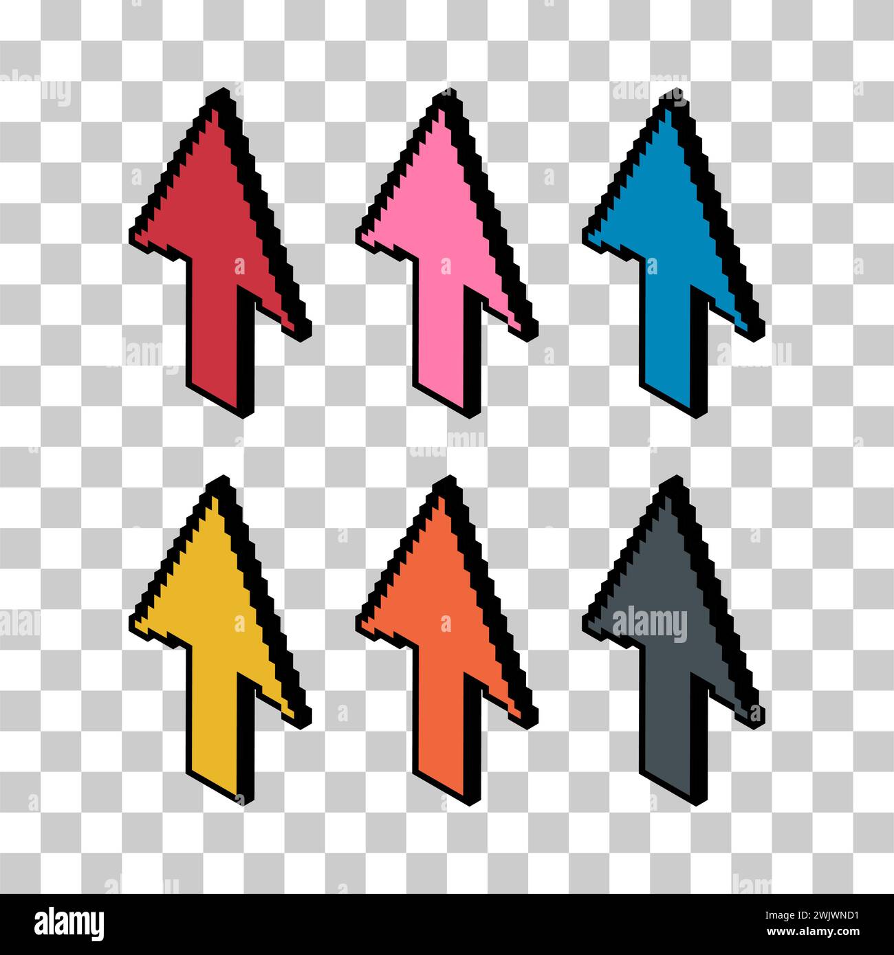 Set of Arrow isometric pixel icon, web cursor click mouse symbol, vector illustration Stock ...
