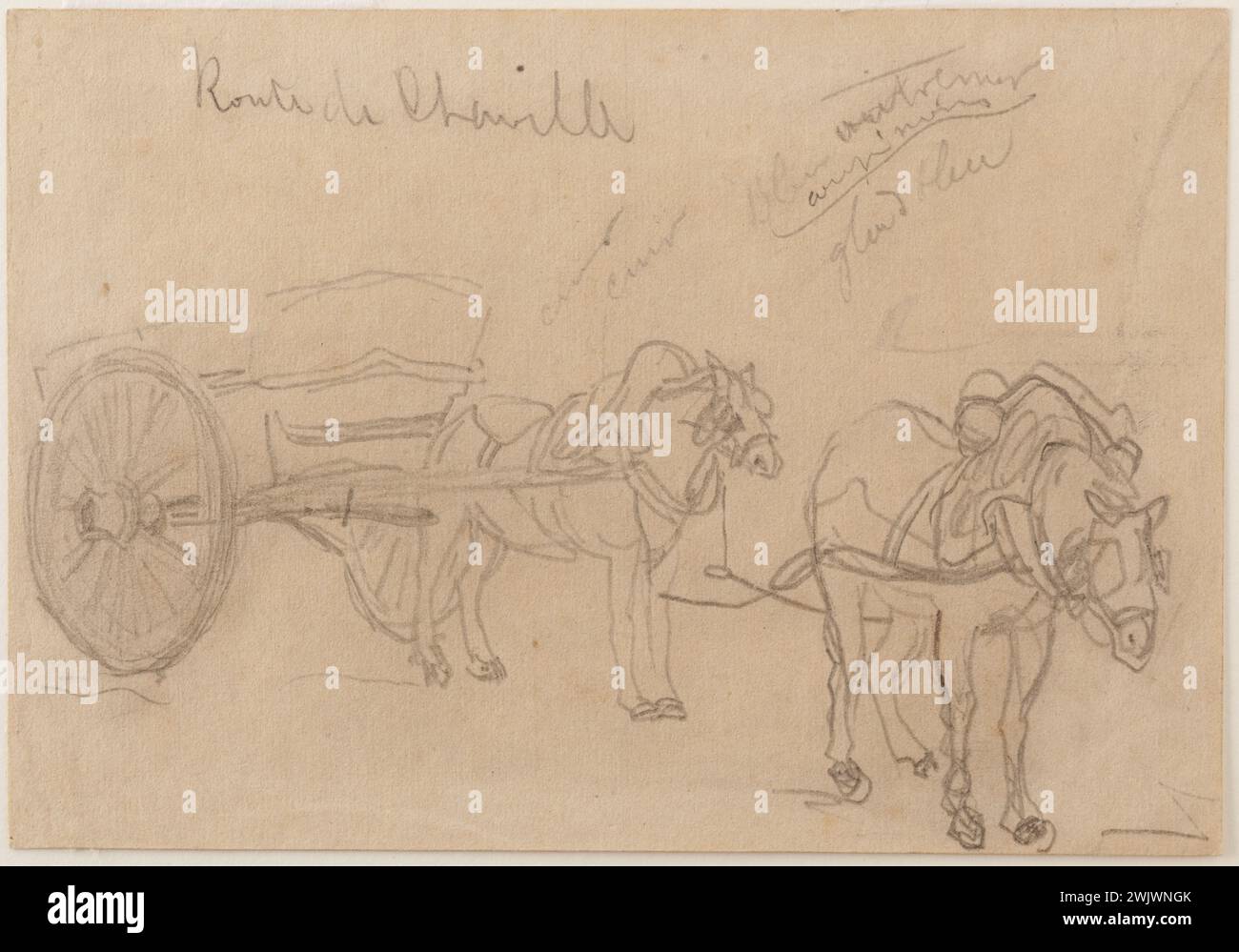 Alfred Sisley (1839-1899). "Charrette pulled by two horses". Black ...