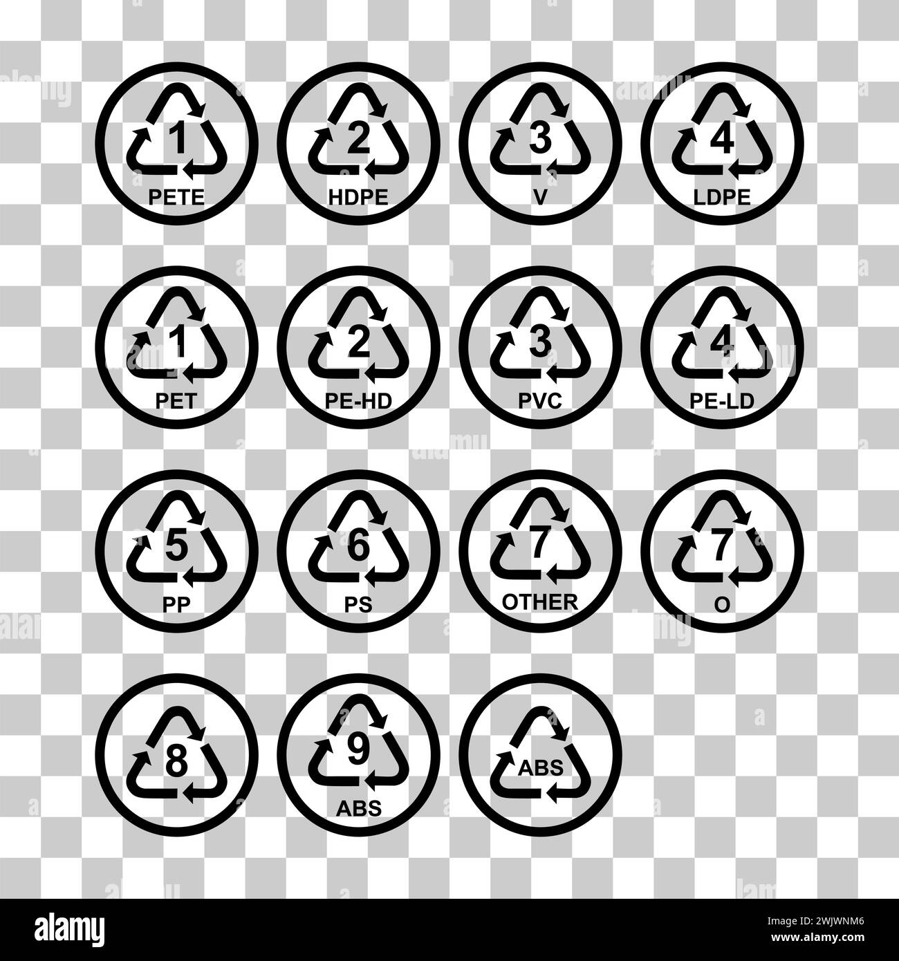 Set of Plastic symbol, ecology recycling sign isolated on white ...