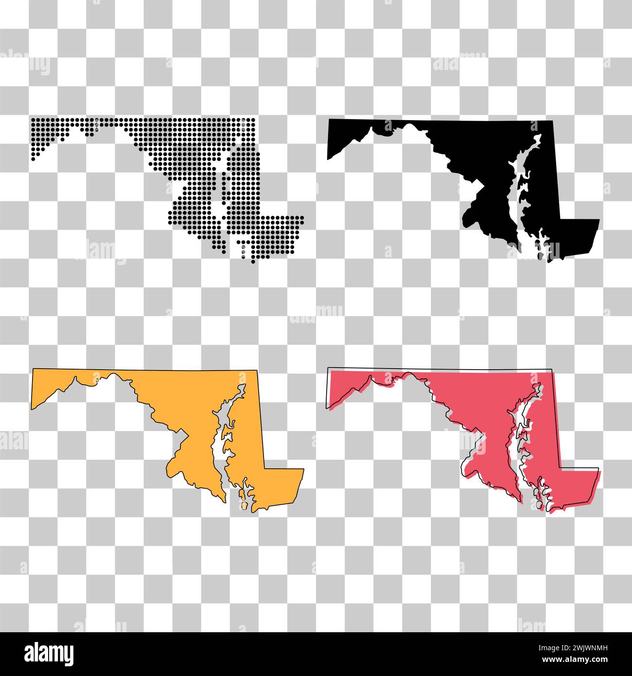 Set of Maryland map, united states of america. Flat concept icon vector ...
