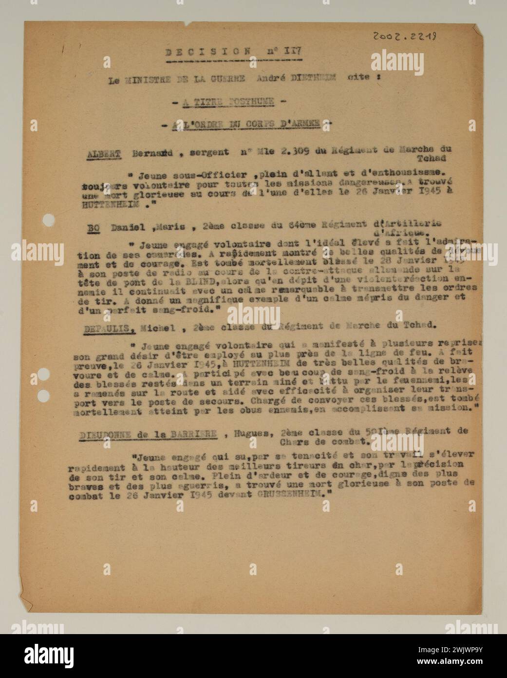 Diethelm, André (1896-07-03-1954-01-11), decision n ° 117 of August 31 ...