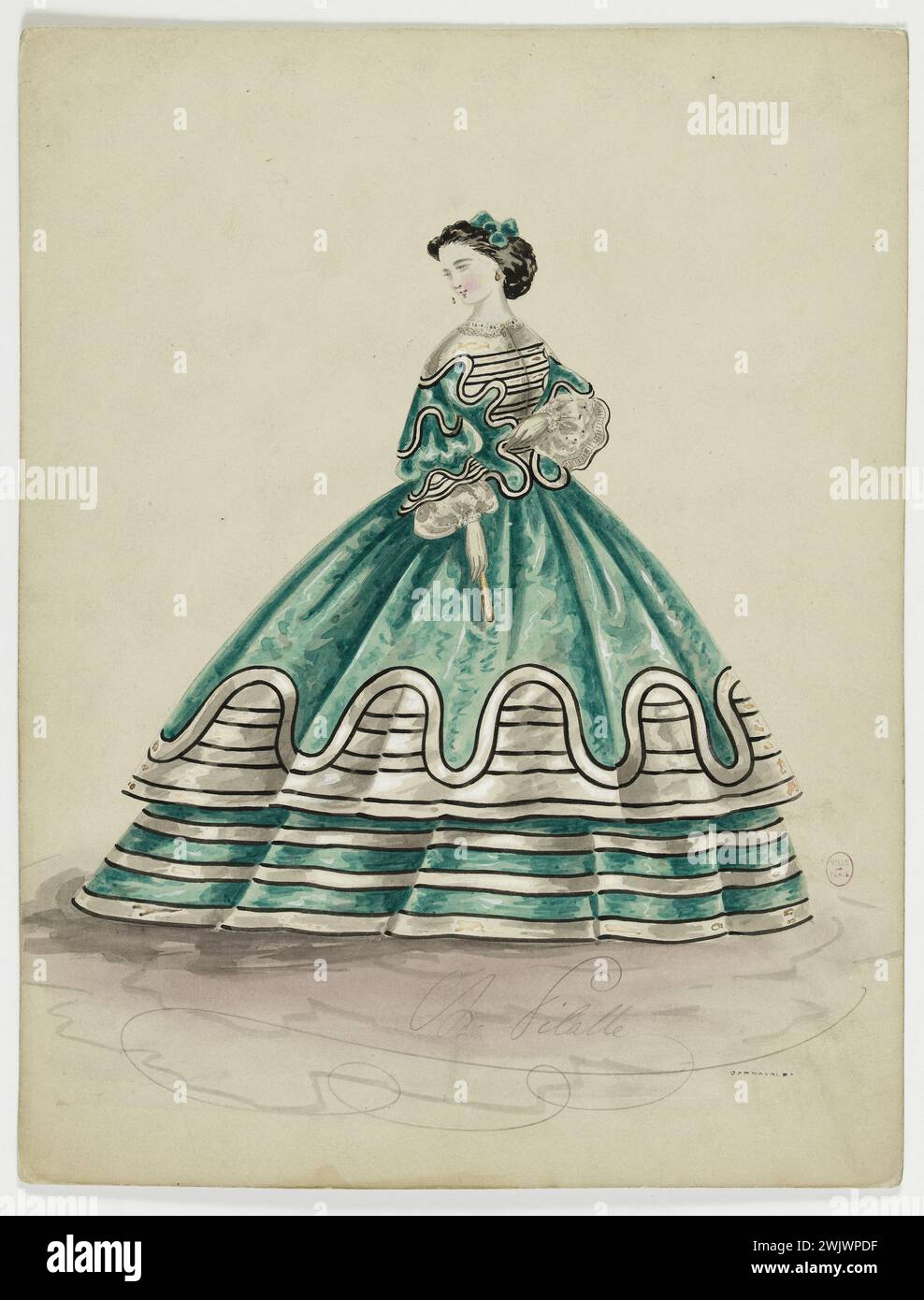 Charles Pilatte for the Ghys house. Model-figure for seamstress. Green ...