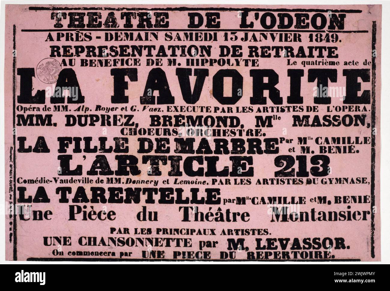 Dondey-Dupré printing. The theater of the Odéon, the favorite. Poster ...