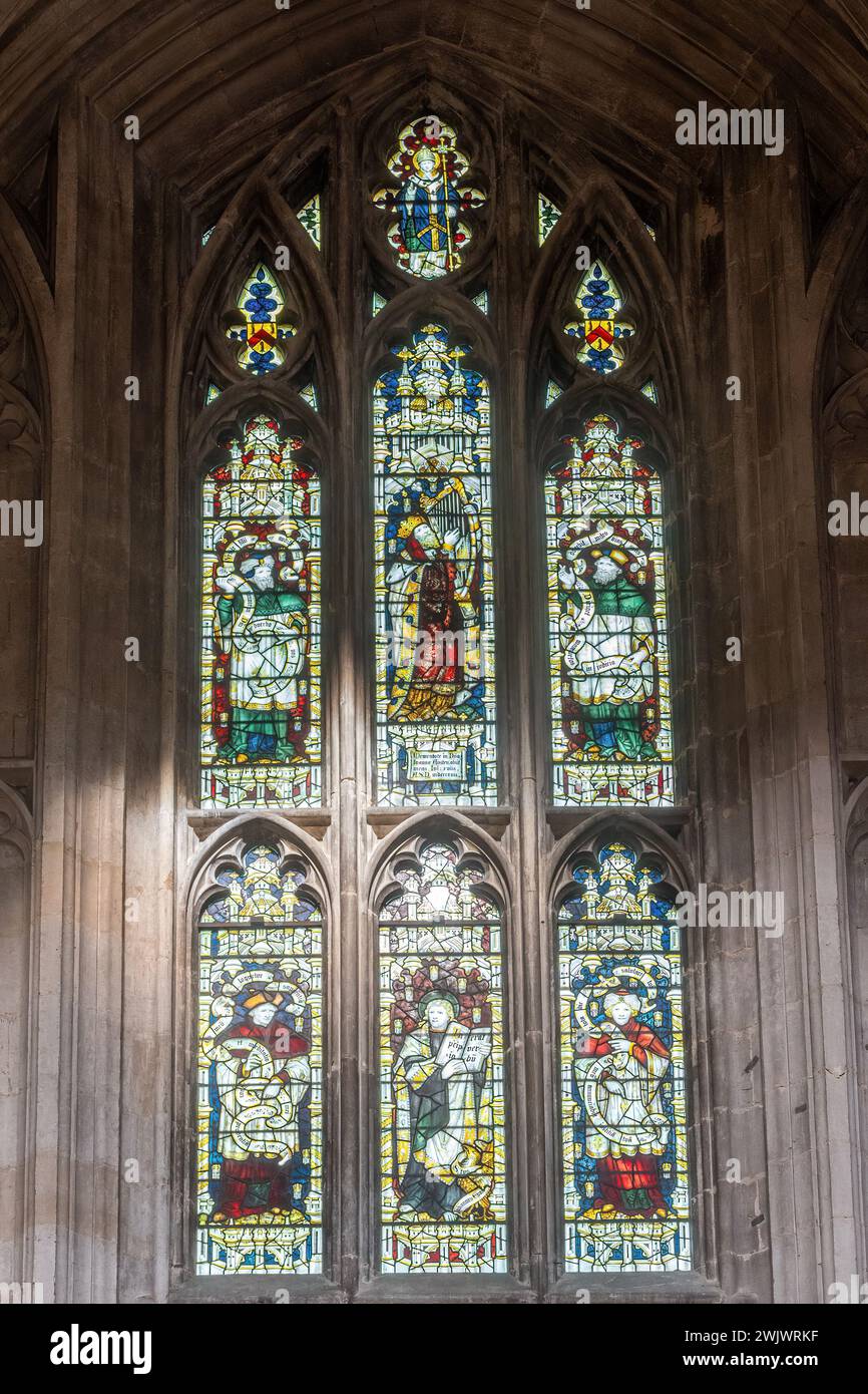 Stained glass window in winchester cathedral hi-res stock photography ...