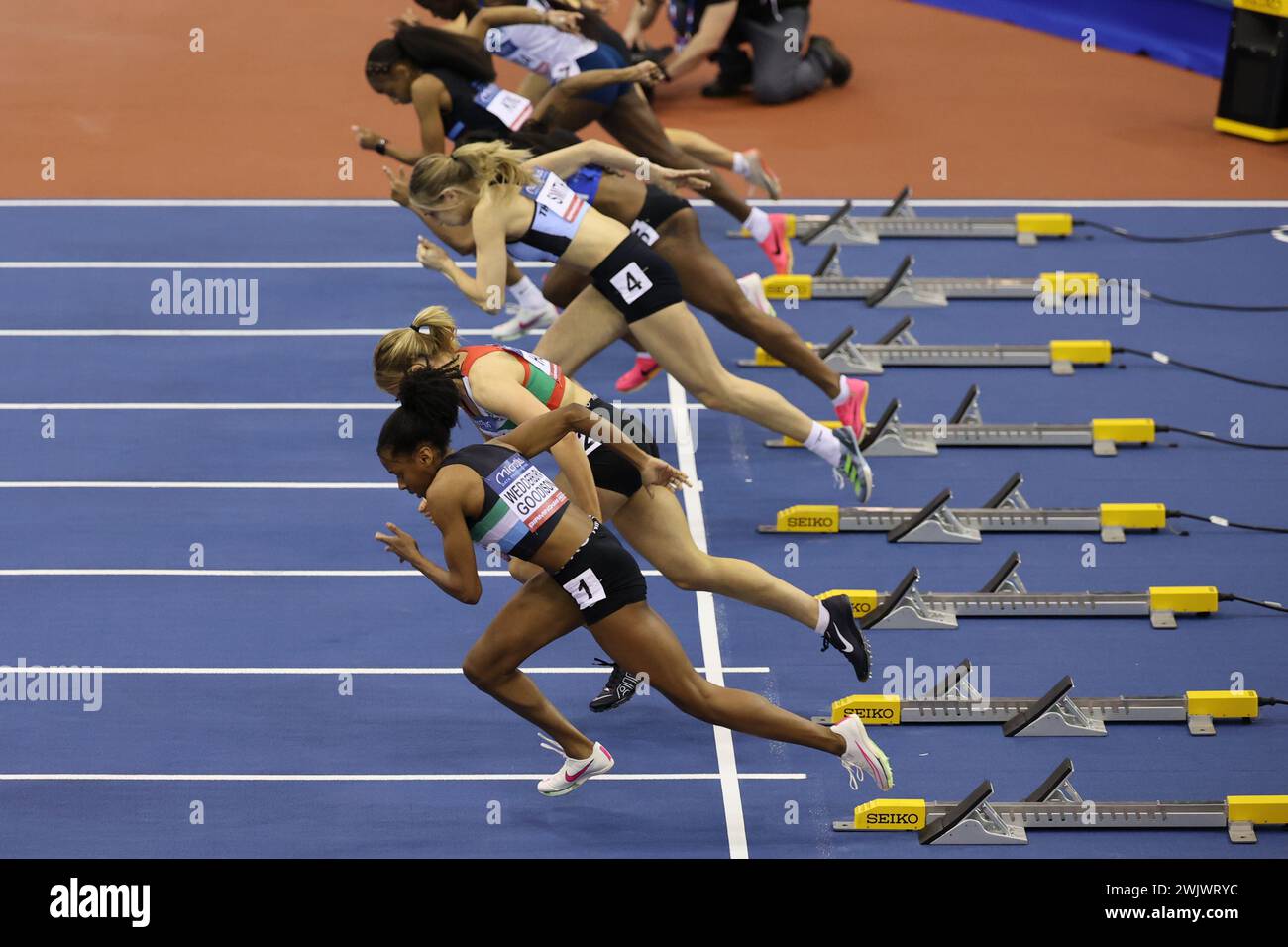 Nia Wedderburn-Goodison in the 60m heats during the UK Indoor Athletics ...