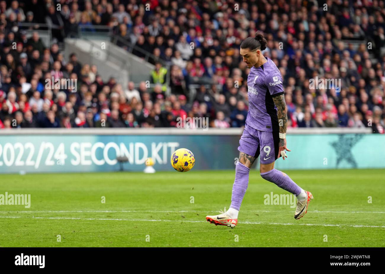 Liverpool's Darwin Nunez scores their side's first goal of the game ...