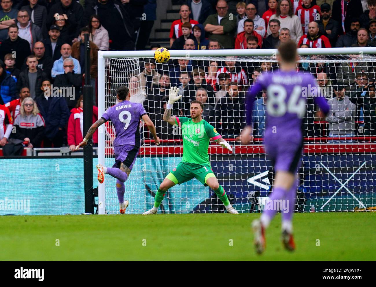 Liverpool's Darwin Nunez scores their side's first goal of the game ...