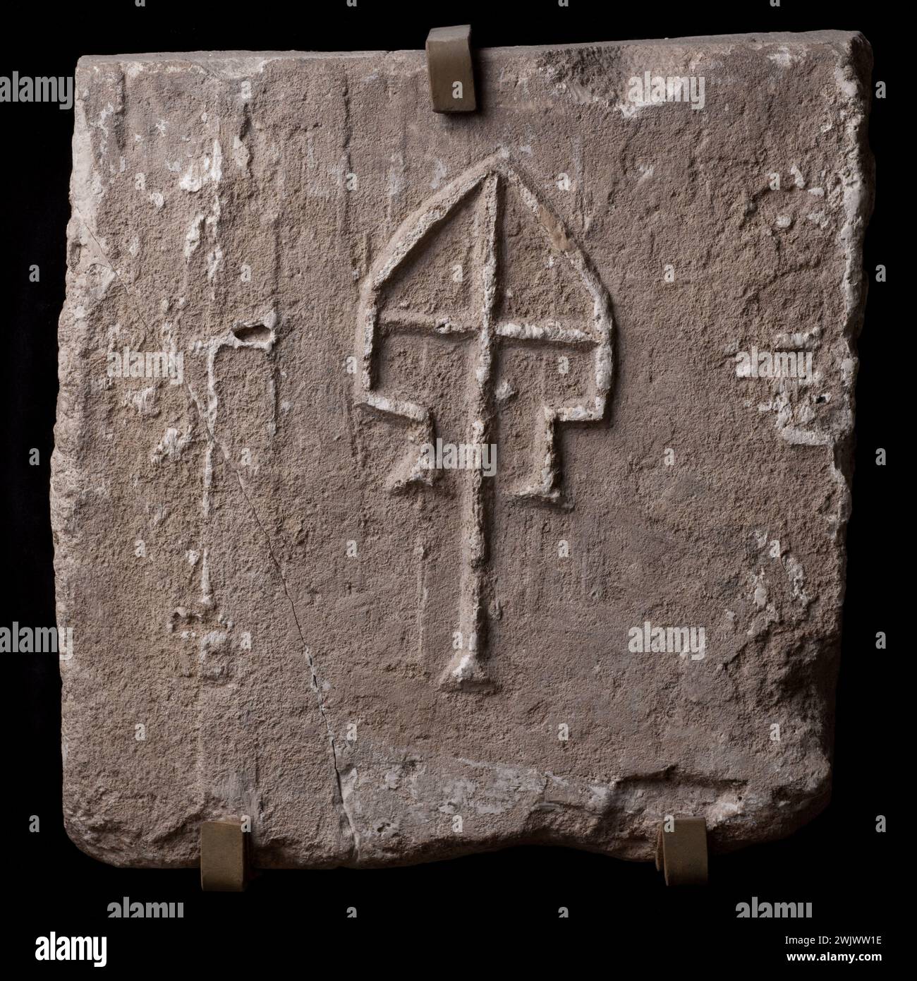 Anonymous (France). Sarcophagus foot panel, cross surmounted by a ...