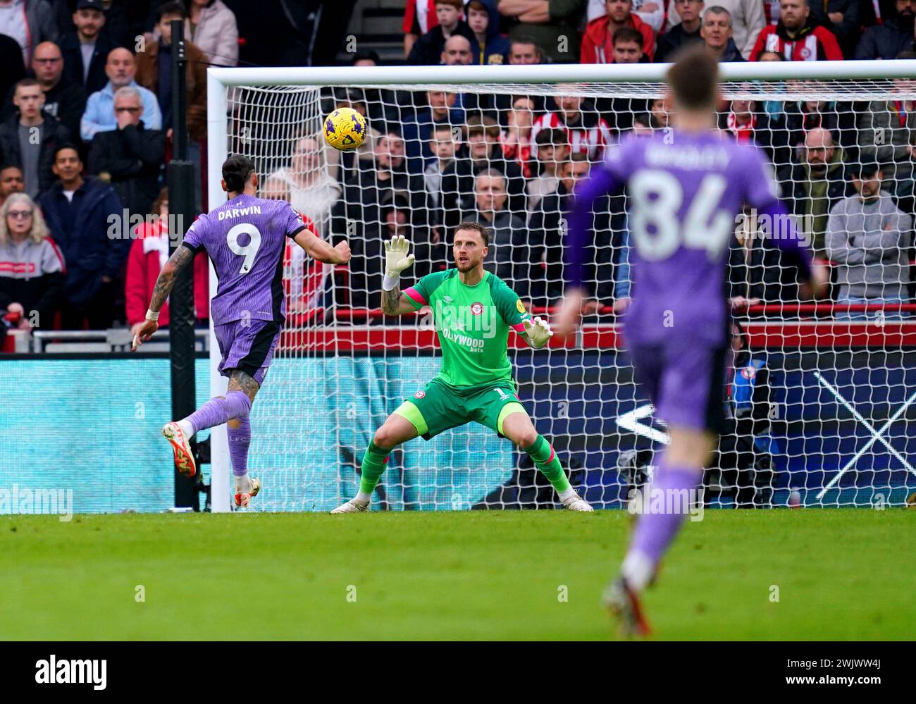 Liverpool's Darwin Nunez scores their side's first goal of the game ...
