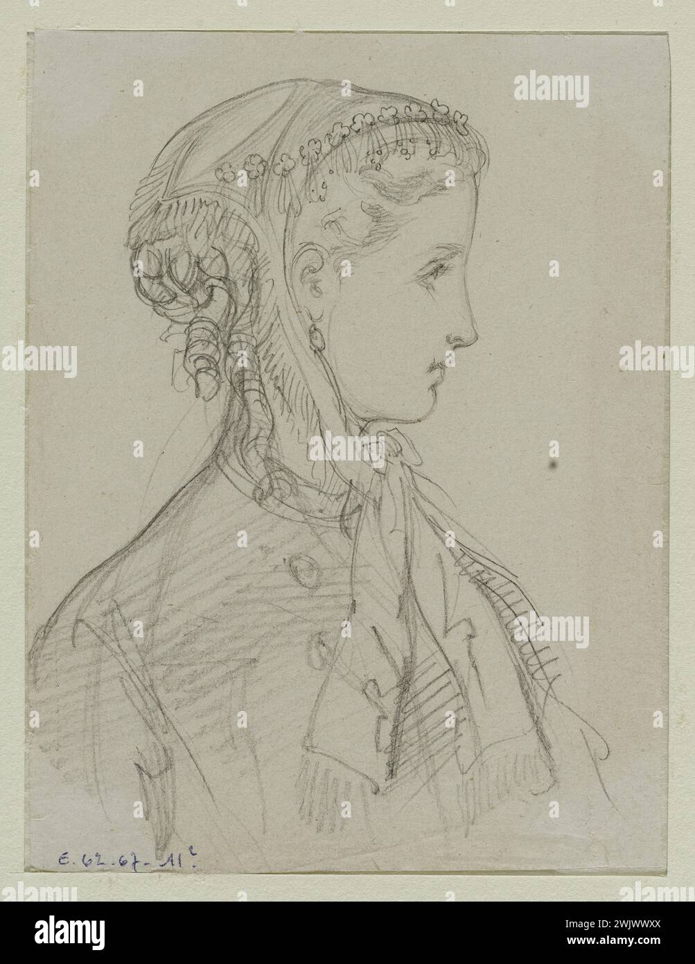 Anaïs Toudouze (1822-1899). "Hat woman". Lead mine, white paper. Around 1867. Galliera, fashion ...