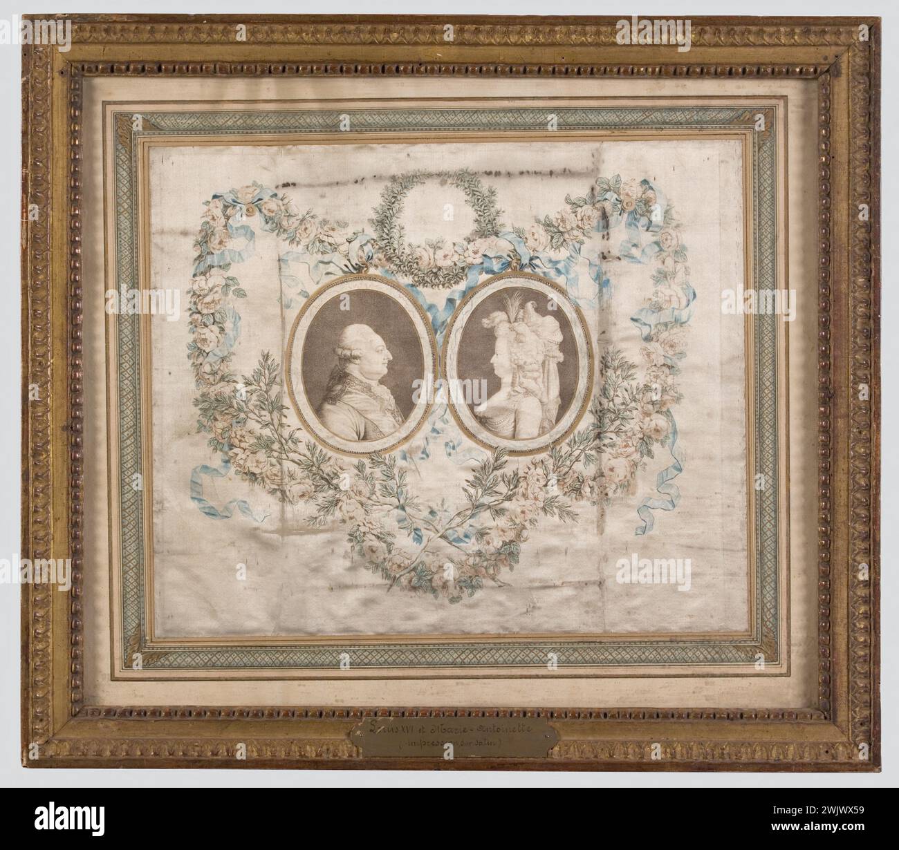 Anonymous. "Louis XVI and Marie-Antoinette in medallions". Painted silk ...