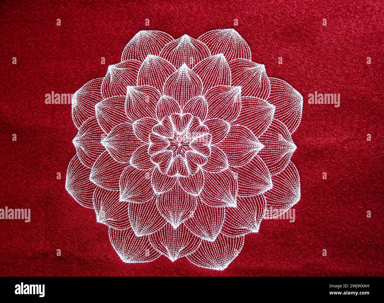 3D flower; craft; embroidery; maroon felt fabric; minimalist design ...