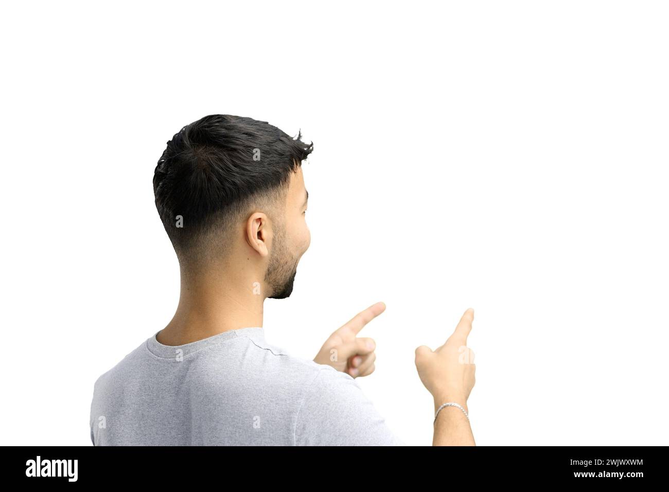 Man pointing back shocked hi-res stock photography and images - Alamy