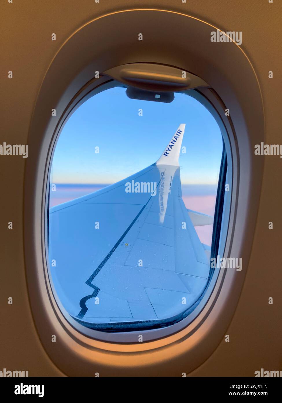 View from Boeing 747 on a RyanAir flight. Airplane wing Stock Photo - Alamy