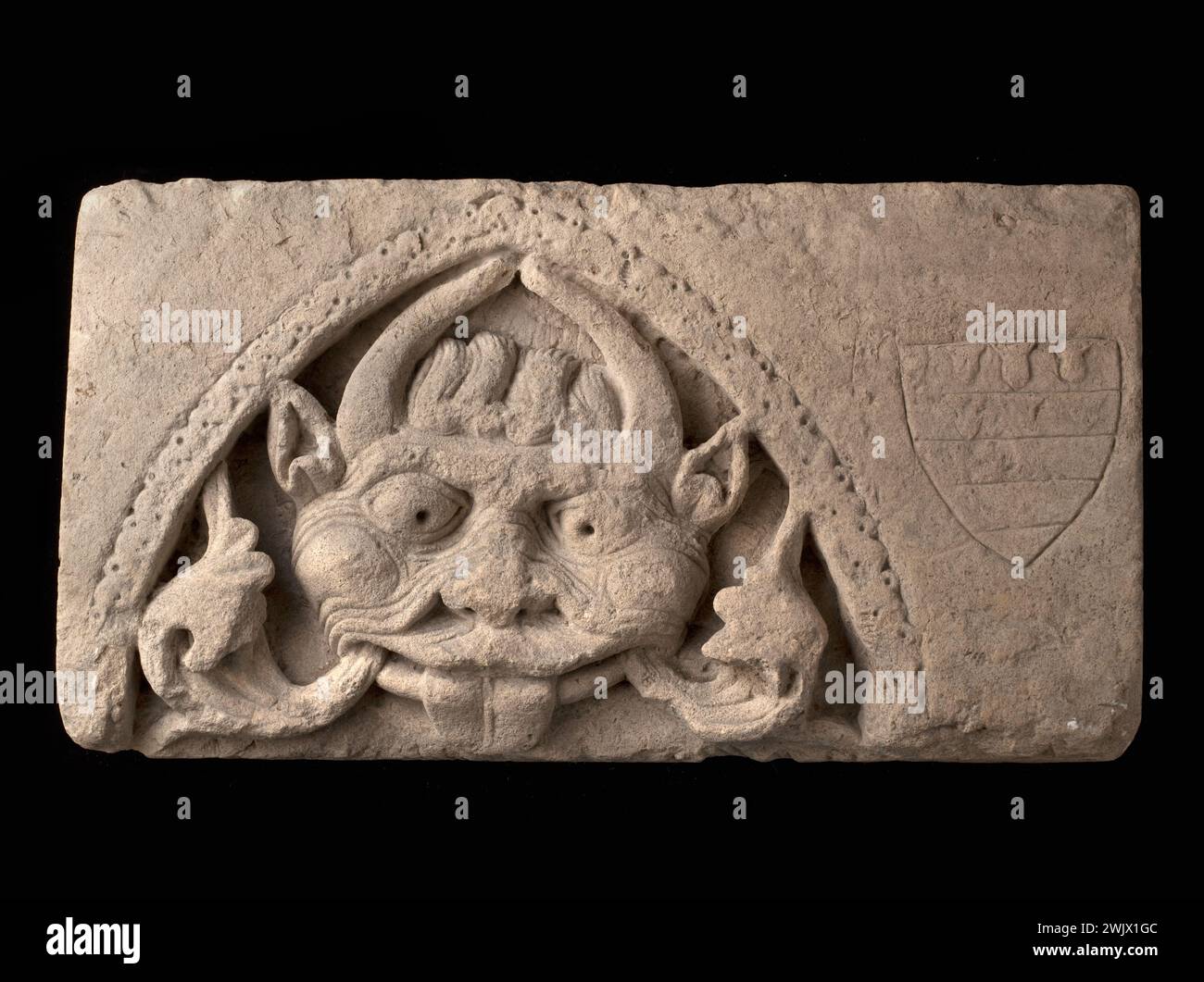 Tympano: head of monster or devil. Pierre, 1150-1200. Paris, Carnavalet ...