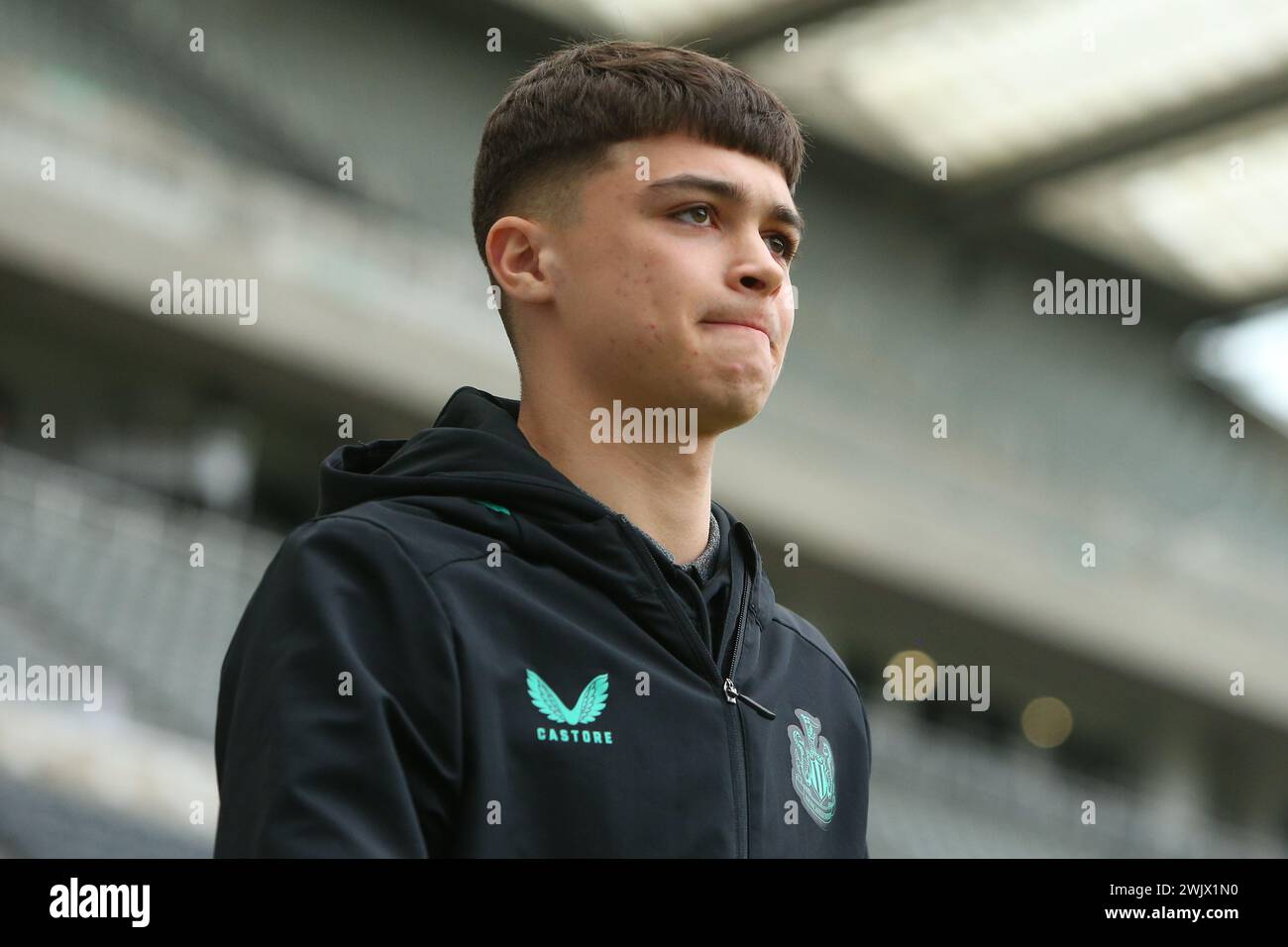 Newcastle United's Lewis Miley arrives ahead of kick off during the ...