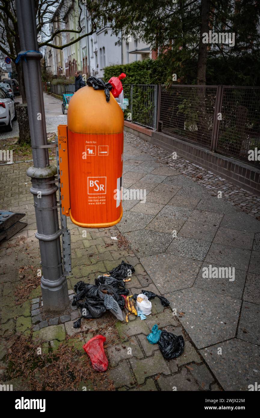 Berlin, BSR Berliner Stadtreinigun, Papierkorb / Abfalleimer übervoll ...