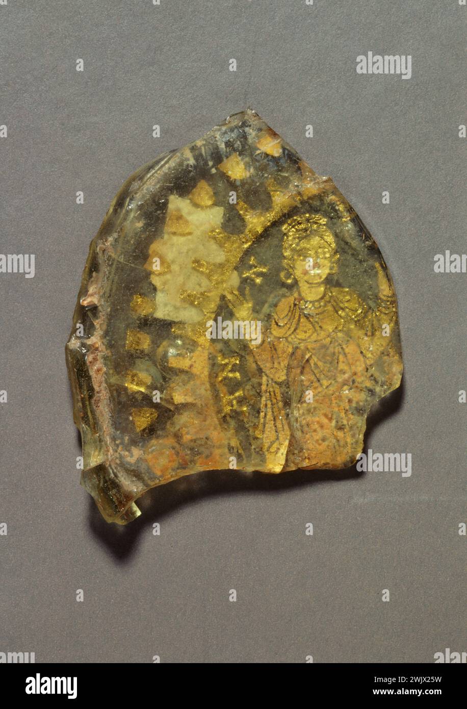 Anonymous. "Cup background: Saint Agnès". Colorful glass, inclusion of ...