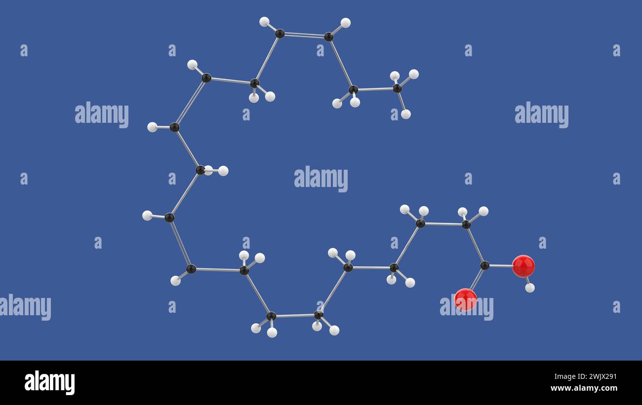Alpha-linolenic acid, Omega 3 ALA 3D molecule structure, on blue ...