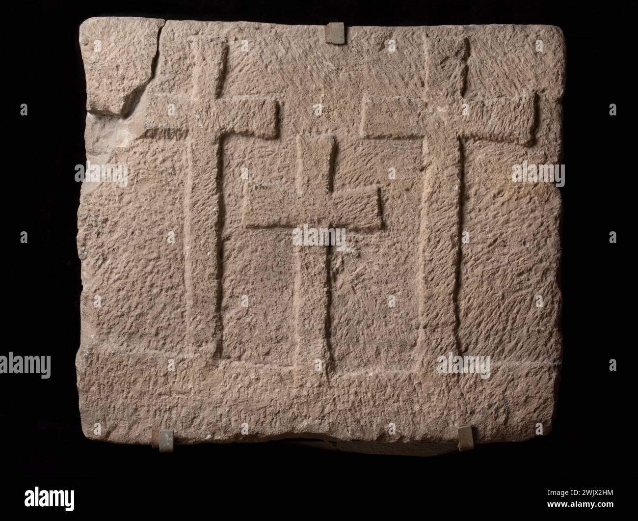 Anonymous (France). Sarcophagus head panel, three Latin crosses in flat ...