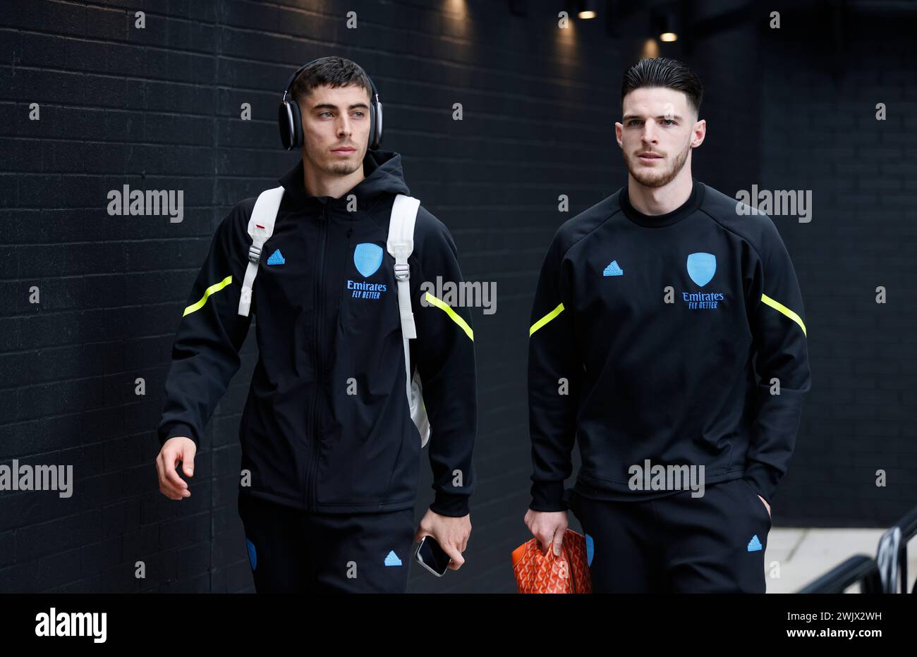 Arsenal's Kai Havertz (left) and Declan Rice arriving before the ...
