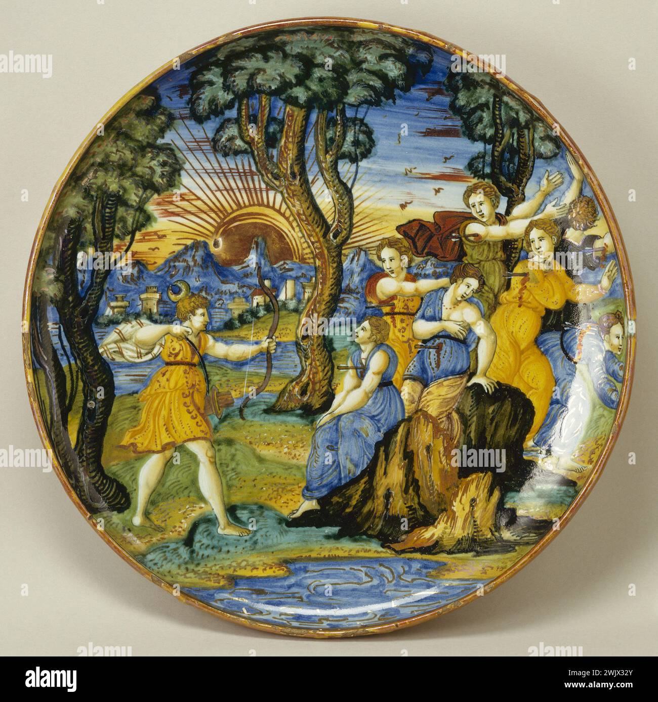 Francesco Xanto Avelli (v.1487-1542). "Cup: the daughters of Niobé ...