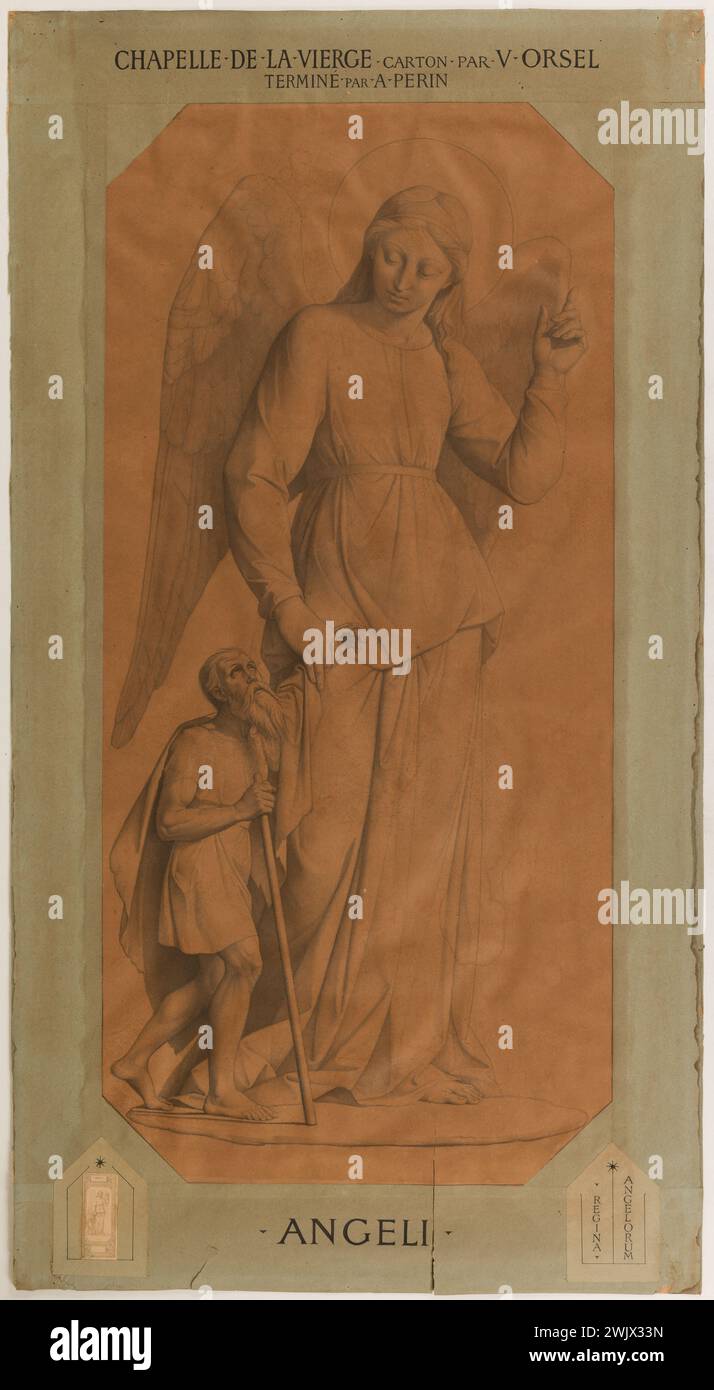Victor Orsel (1795-1850). "Angeli". Preparatory card for the decor of ...