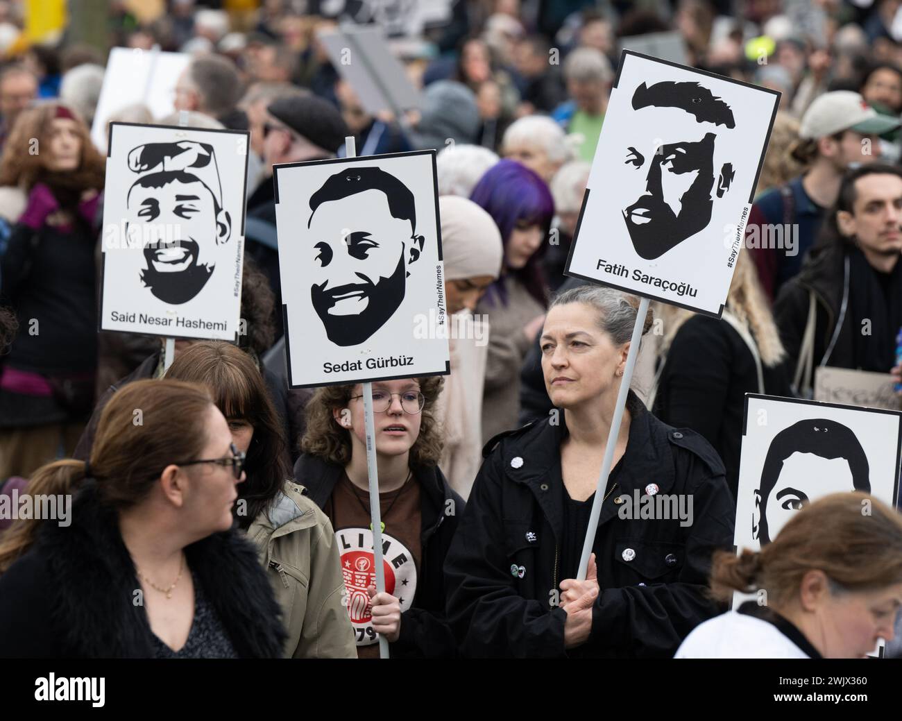 Hanau, Germany. 17th Feb, 2024. On the fourth anniversary of the racist attack in Hanau, people ...