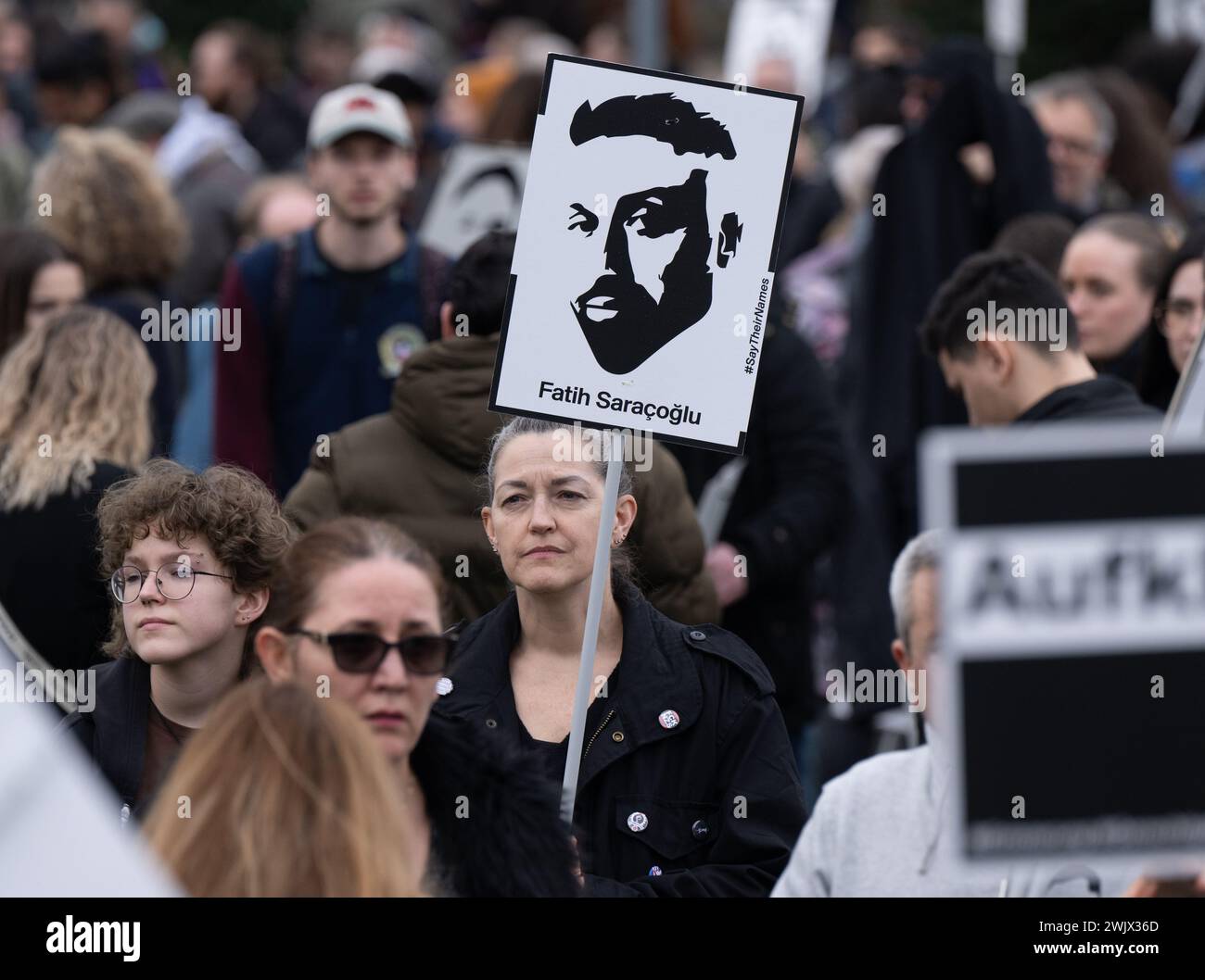 Hanau, Germany. 17th Feb, 2024. On the fourth anniversary of the racist attack in Hanau, people ...