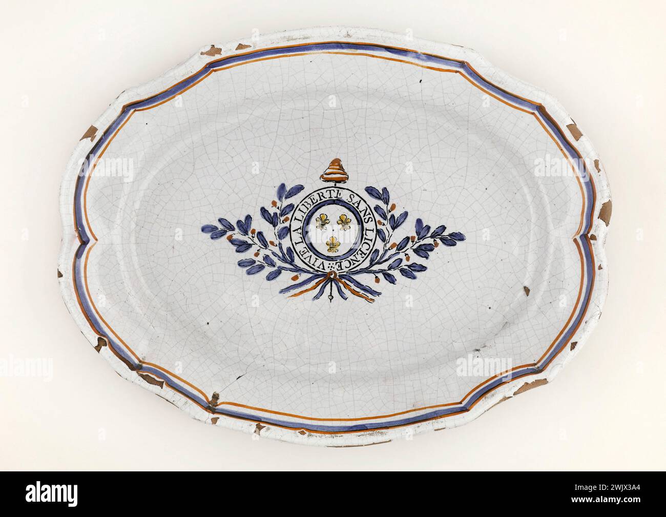 Anonymous. Oblong dish "Long live freedom without license". Earthenware ...