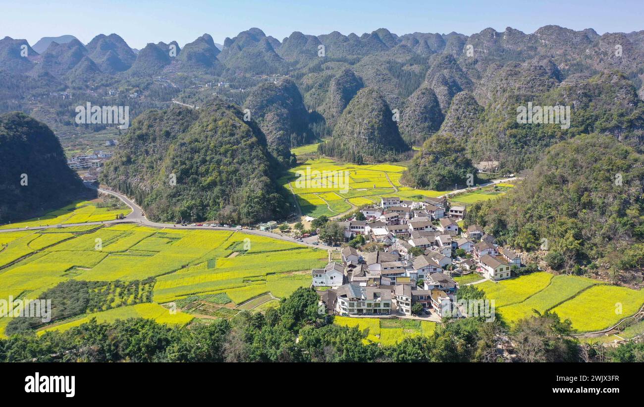 Xingyi, China's Guizhou Province. 17th Feb, 2024. An aerial drone photo ...
