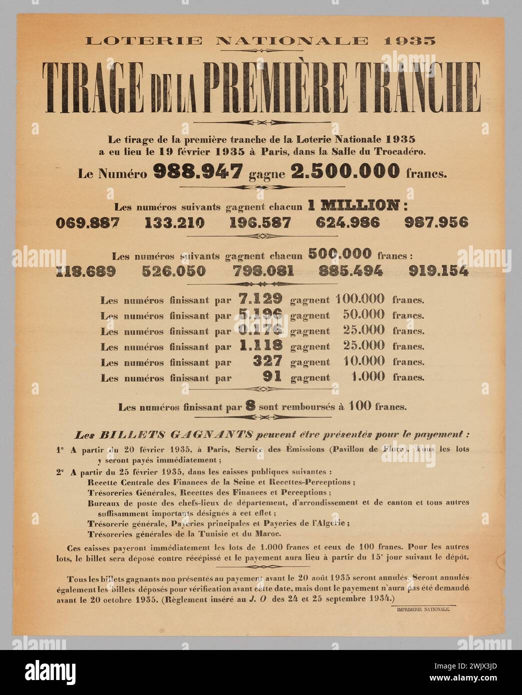 National printing, national lottery 1935/ Draw of the first tranche ...