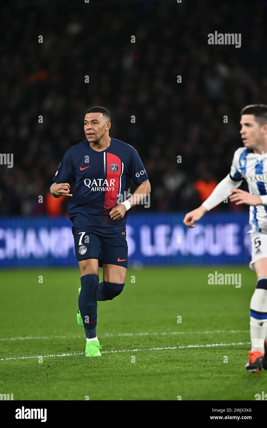 PARIS, FRANCE - FEBRUARY 14: Kylian Mbappe of PSG, full length body in ...