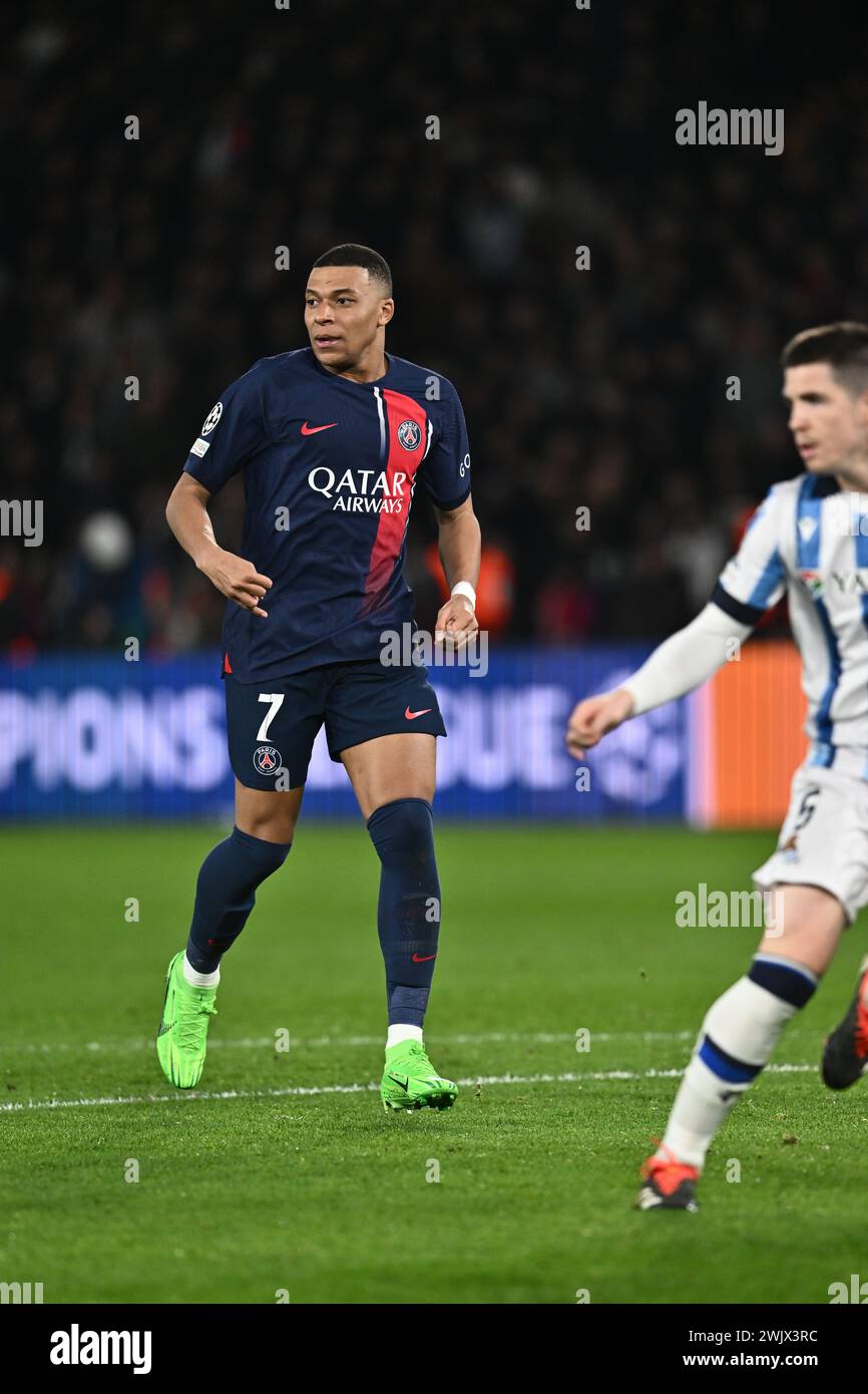 PARIS, FRANCE - FEBRUARY 14: Kylian Mbappe of PSG, full length body in ...