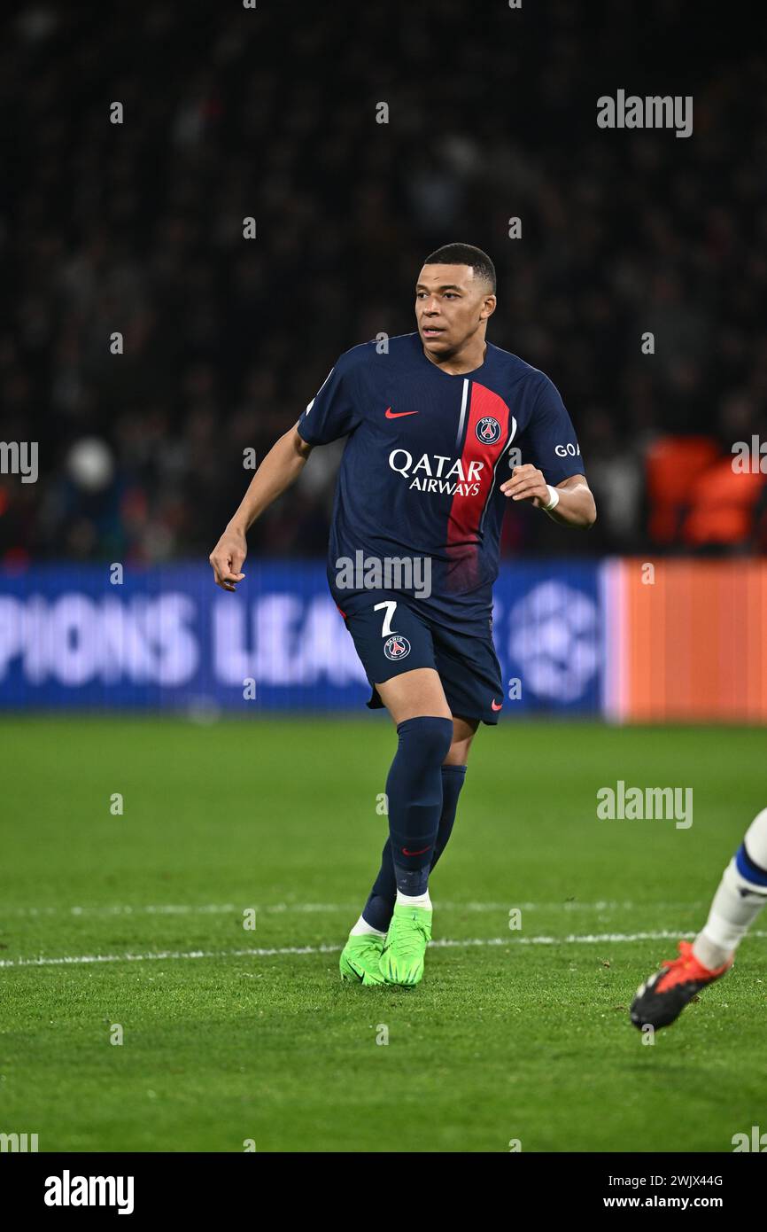 PARIS, FRANCE - FEBRUARY 14: Kylian Mbappe of PSG, full length body in ...