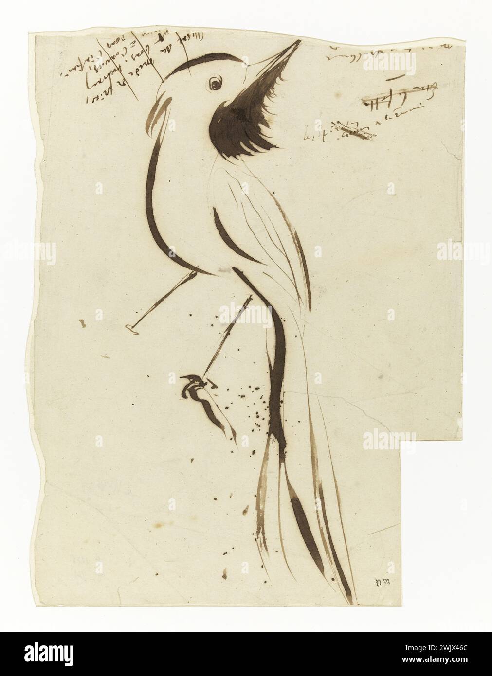 Victor Hugo (1802-1885). "Bird". Brown feather and ink, woven paper ...