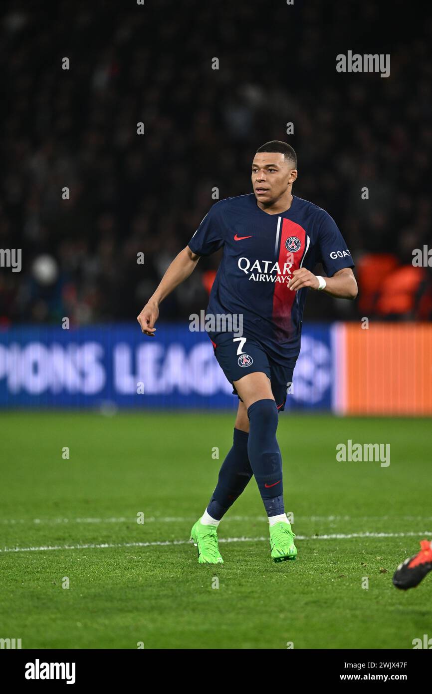 PARIS, FRANCE - FEBRUARY 14: Kylian Mbappe of PSG, full length body in ...