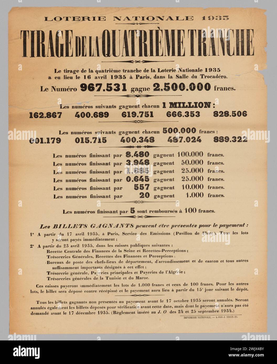 National printing, national lottery 1935/ Fourth -fourth drawing ...