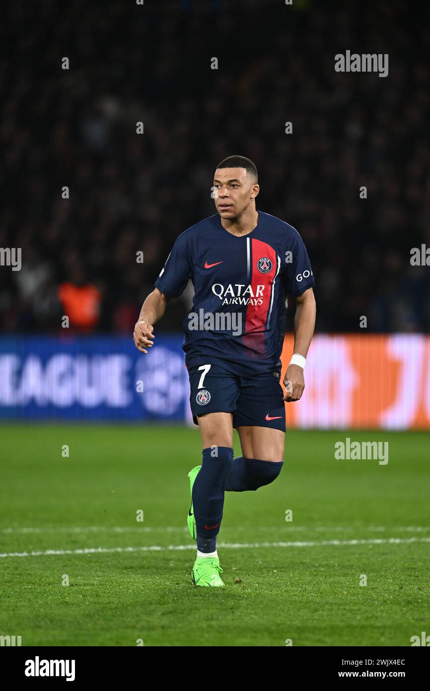 PARIS, FRANCE - FEBRUARY 14: Kylian Mbappe of PSG, full length body in ...