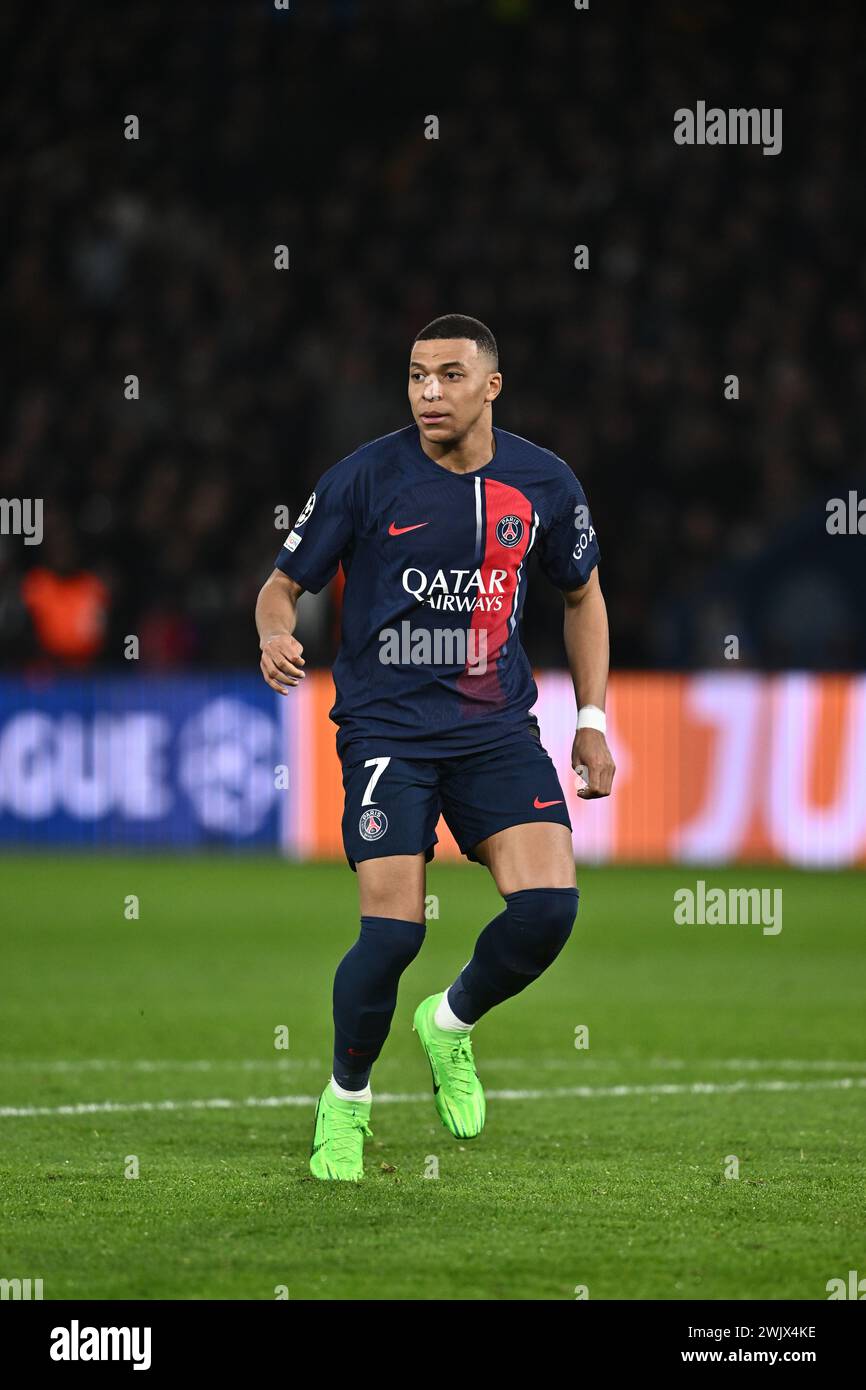 PARIS, FRANCE - FEBRUARY 14: Kylian Mbappe of PSG, full length body in ...