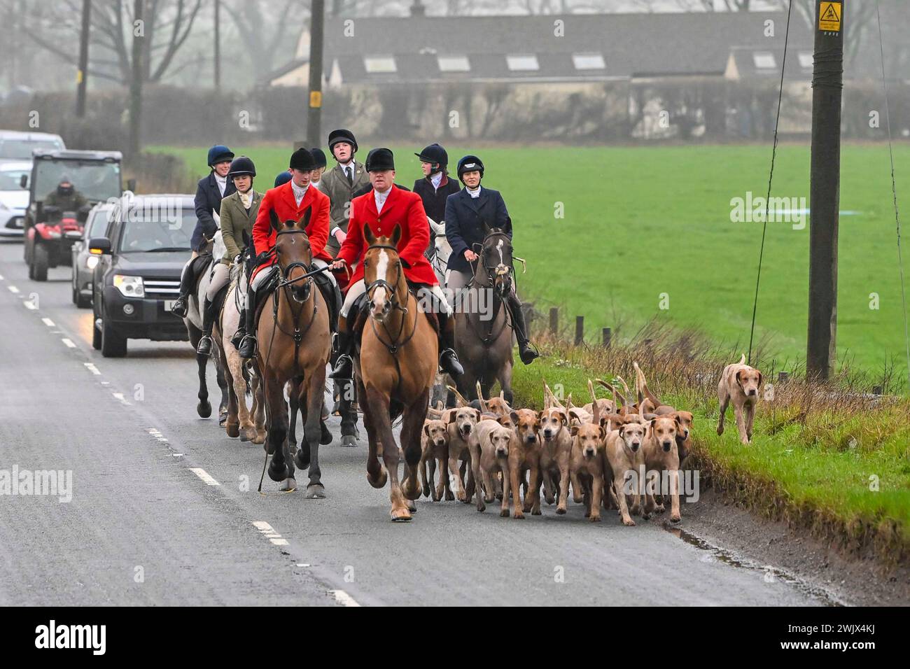 Chewton Mendip, Somerset, UK. 17th February 2024. UK Weather. Riders ...