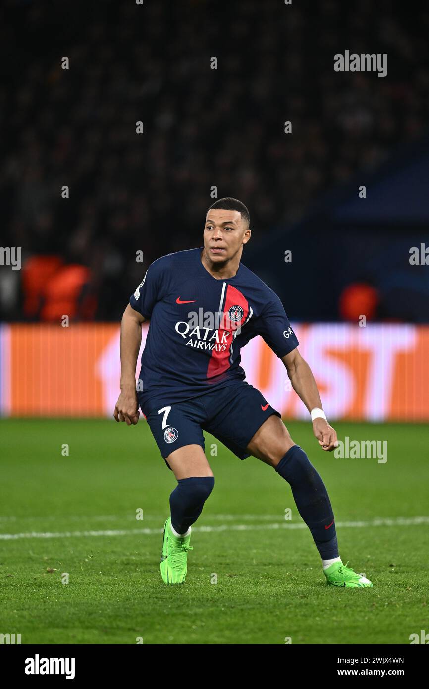 PARIS, FRANCE - FEBRUARY 14: Kylian Mbappe of PSG, full length body in ...