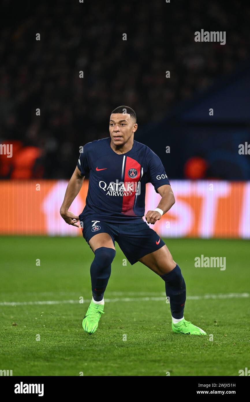 PARIS, FRANCE - FEBRUARY 14: Kylian Mbappe of PSG, full length body in ...