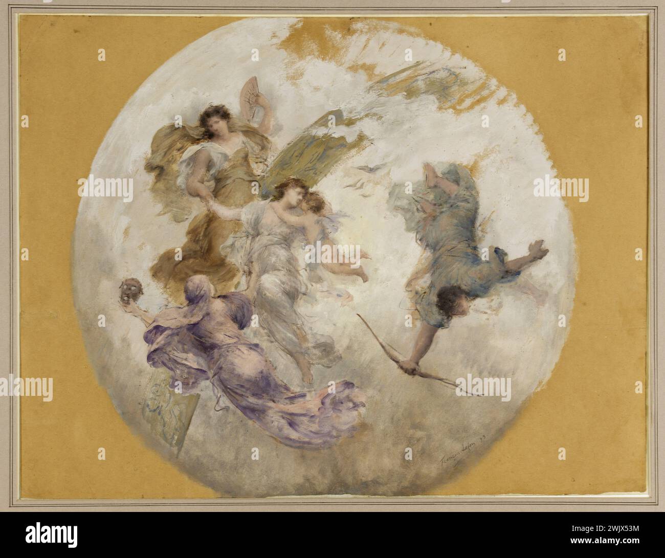 François Lafon (1846-1920). "Allegory" (ceiling). Sketch for the dining ...