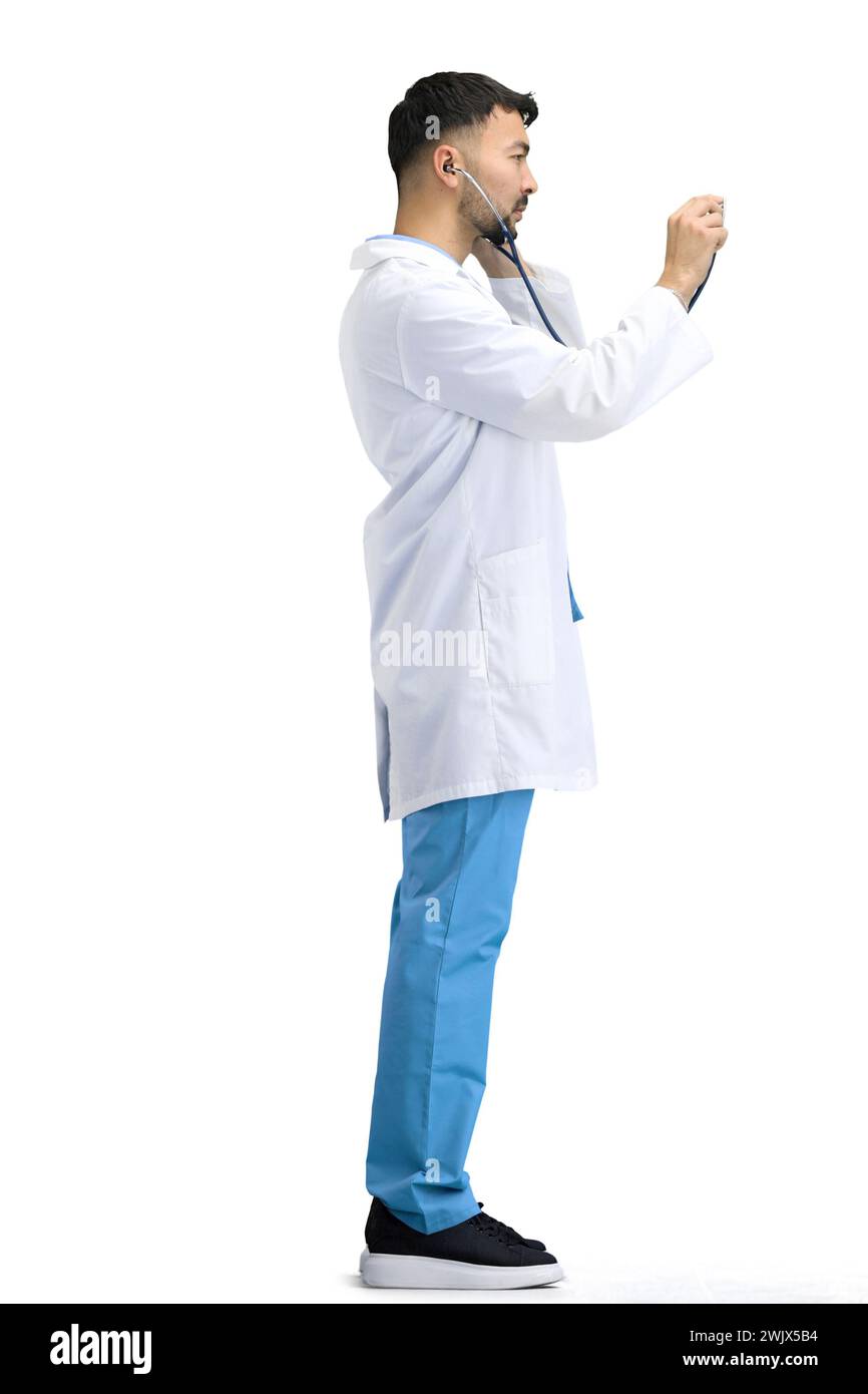 Doctor, full-length, on a white background, with a stethoscope Stock ...